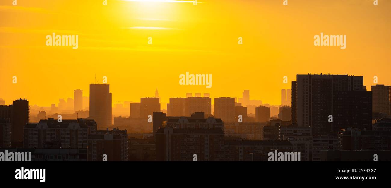 Aerial Perspective view of old and modern rooftop buildings sunset ...