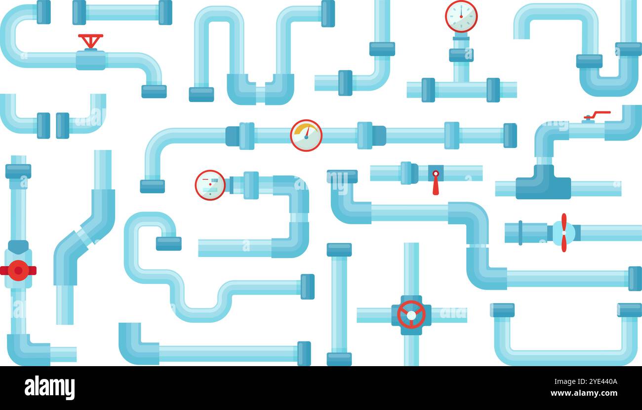 Cartoon industrial pipes. Plastic metal pipe with valves. System for ...