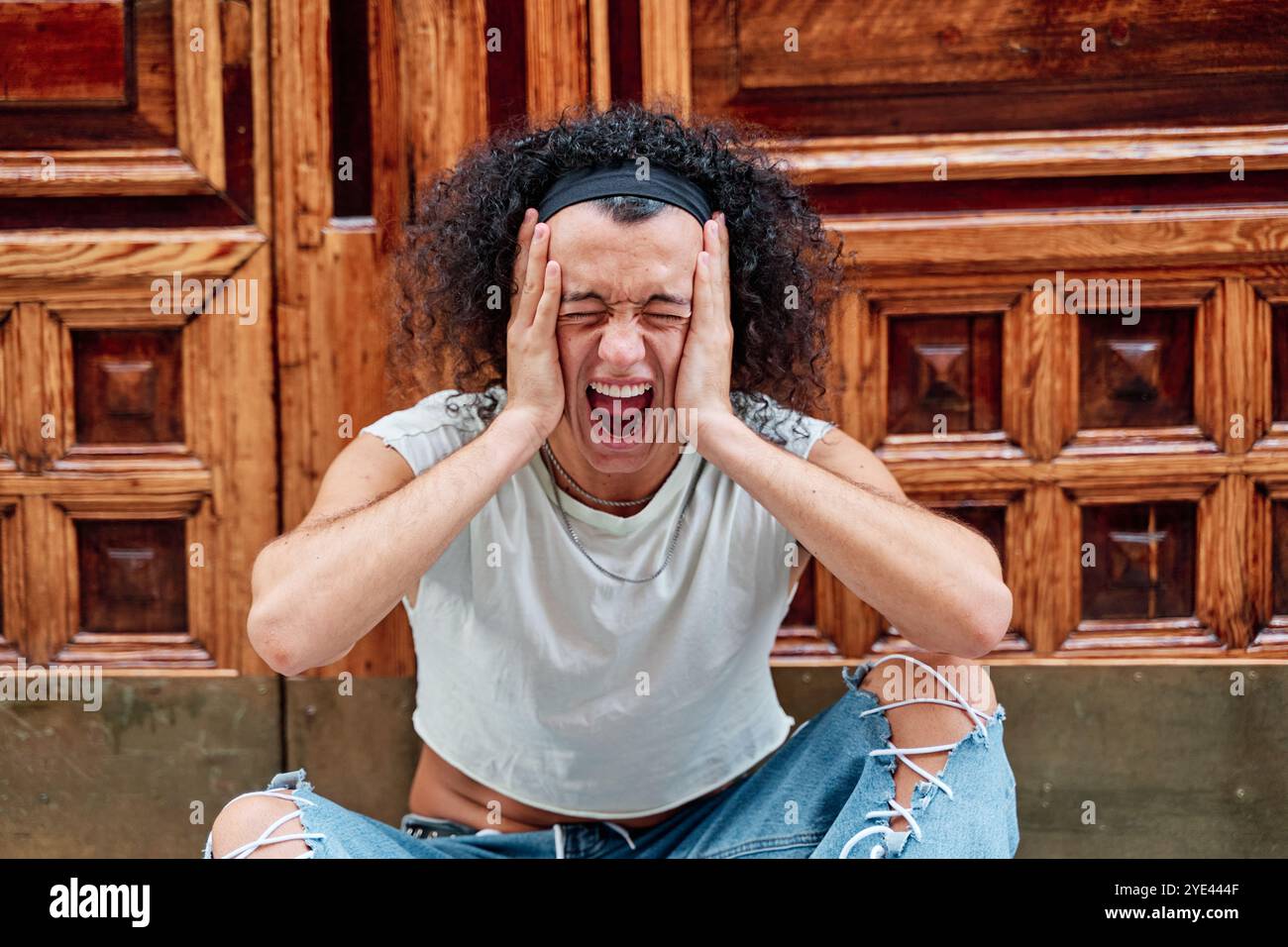 frustrated, angry, angry man shouting while holding his hands over his ...