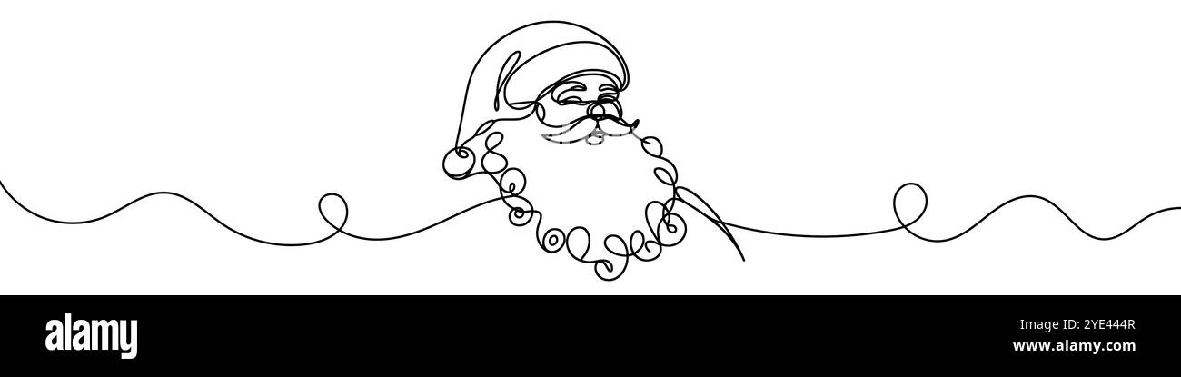 Continuous line drawing of face of Santa Claus. One line drawing of a ...