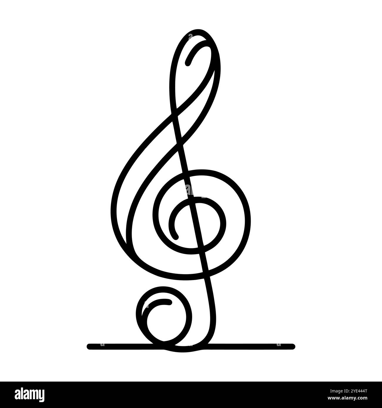 Elegant treble clef musical symbol drawn with one continuous black line ...