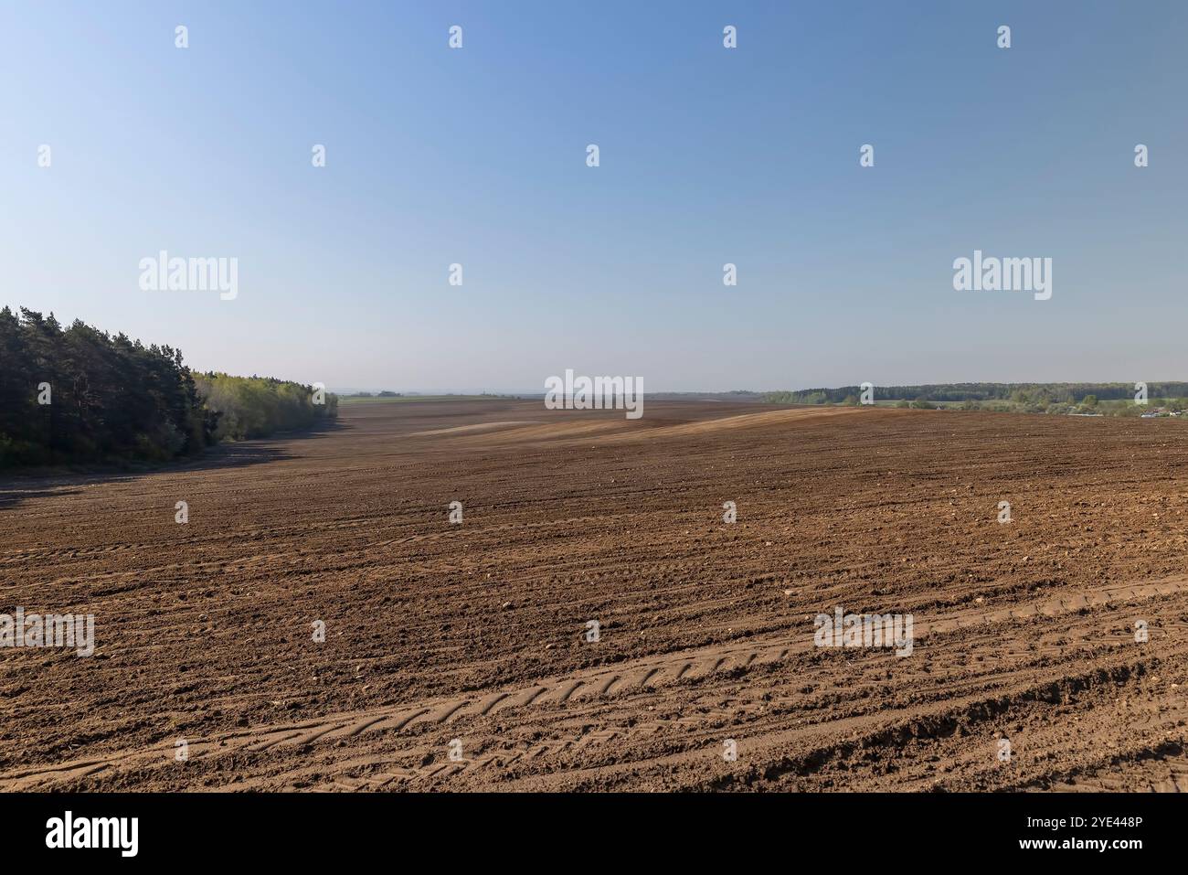 soil for plants with traces of a tractor, soil in spring during tillage ...