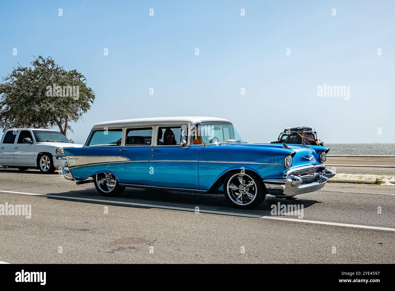 Gulfport, MS - October 04, 2023: Wide angle front corner view of a 1957 ...