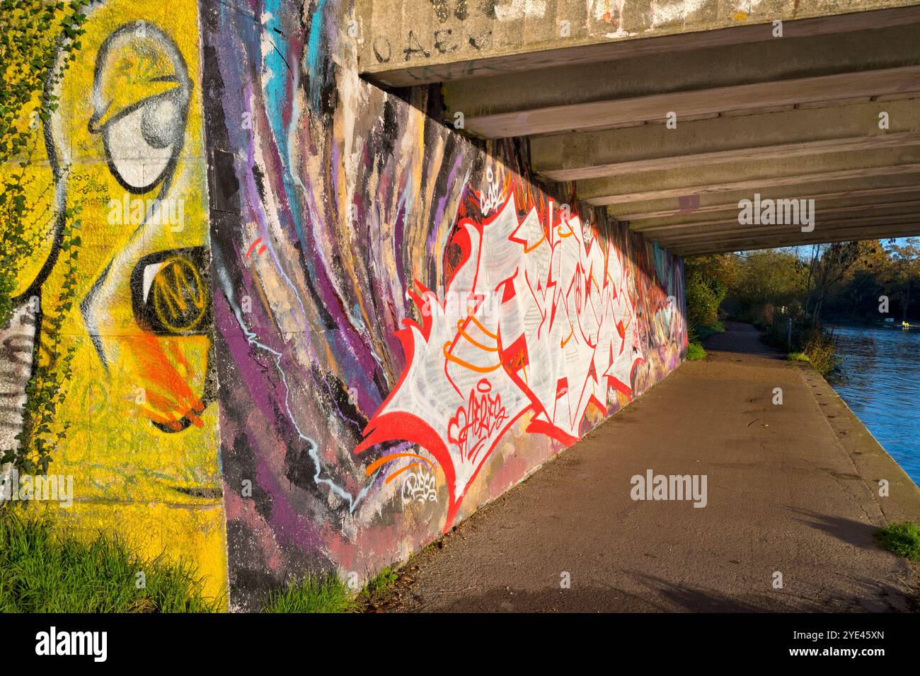 Graffiti and Shadows beneath Donnington bridge over the Thames. It's ...