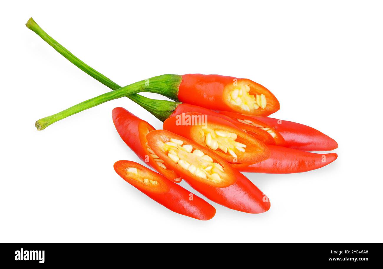 Sliced Red chili isolated on white background. chili clipping path ...