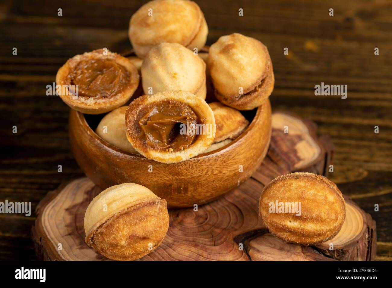 nuts with condensed milk close up, dessert with boiled condensed milk ...