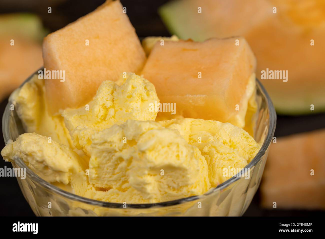one melon flavored ice cream and melon , sweet creamy ice cream and ...