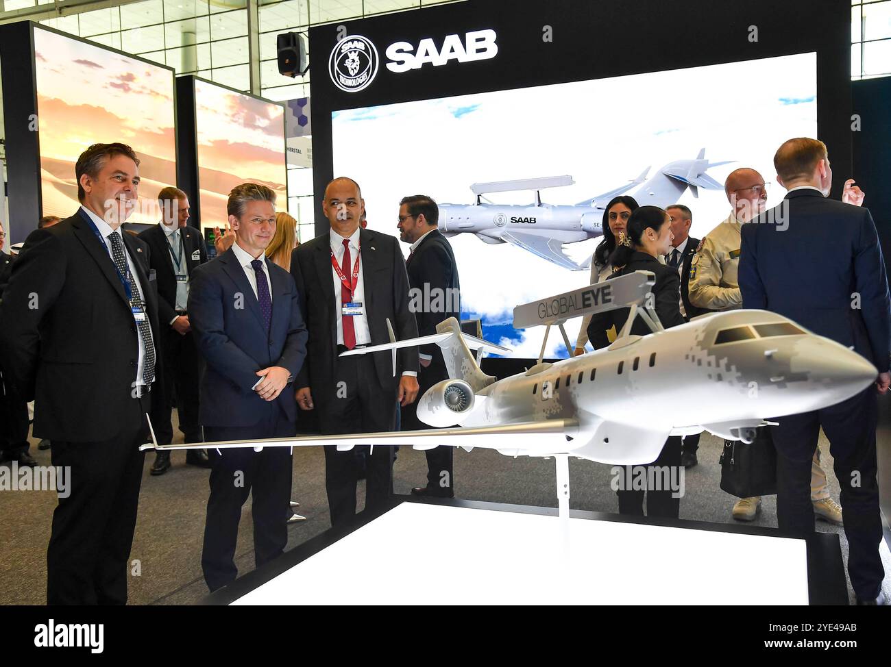 Doha, Qatar. 29th Oct, 2024. Visitors look at a model of the Global Eye ...