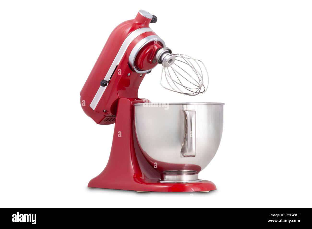 Classic glossy red kitchen mixer for home cooking, appliance from a ...