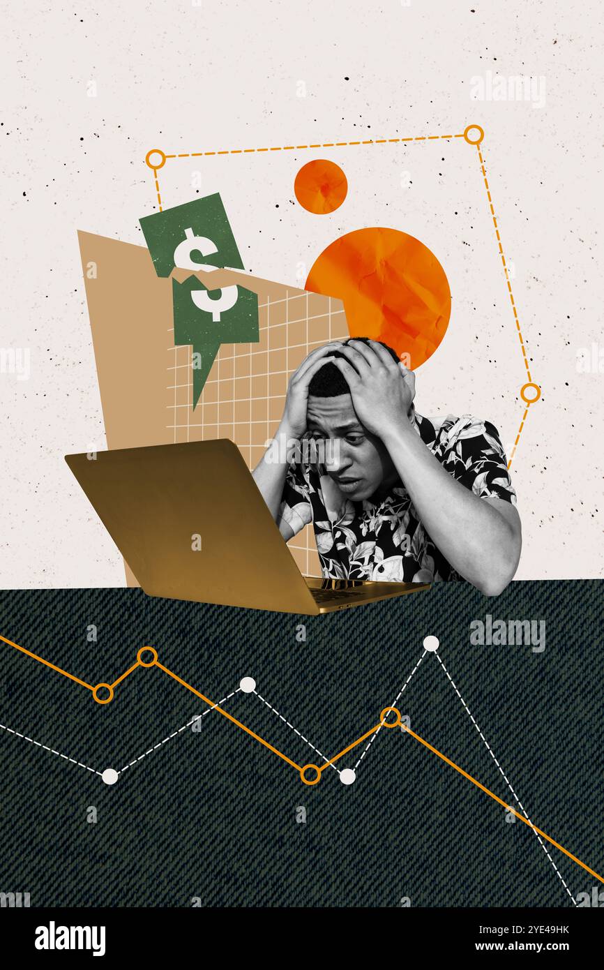 Vertical poster collage young man panic despair economy inflation ...