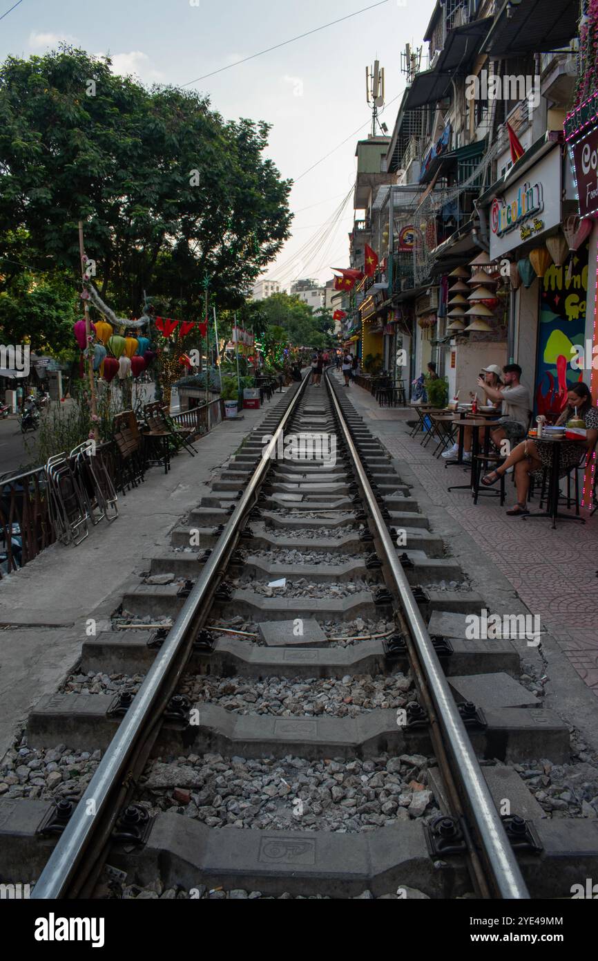 Vietnam: Hanoi Train Street, narrow train bypass which sees daily ...