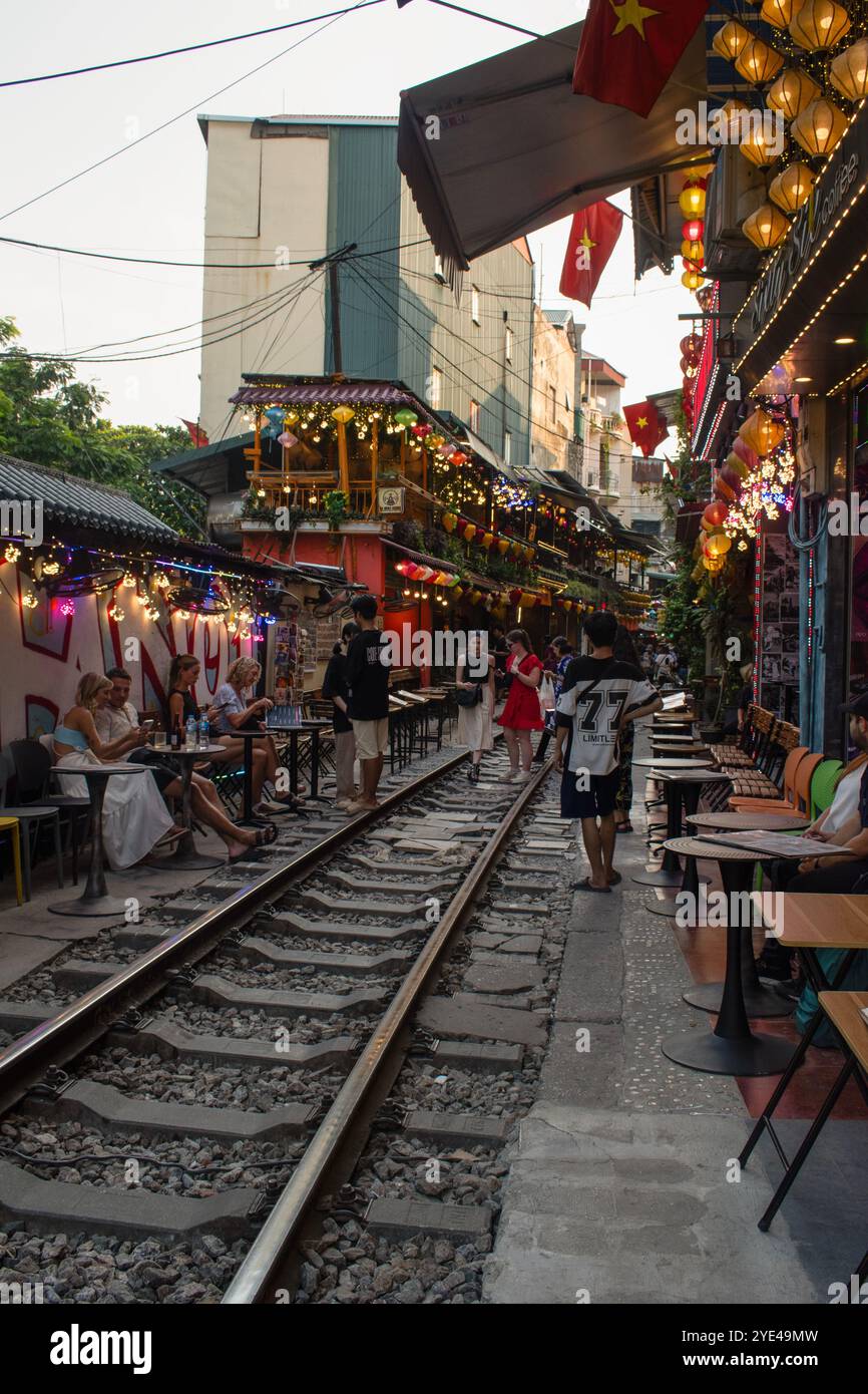 Vietnam: Hanoi Train Street, narrow train bypass which sees daily ...