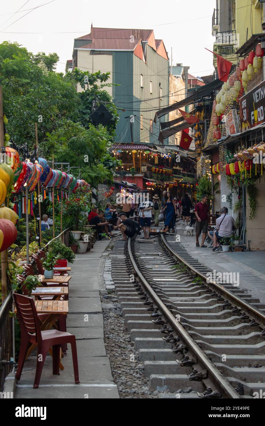 Vietnam: Hanoi Train Street, narrow train bypass which sees daily ...