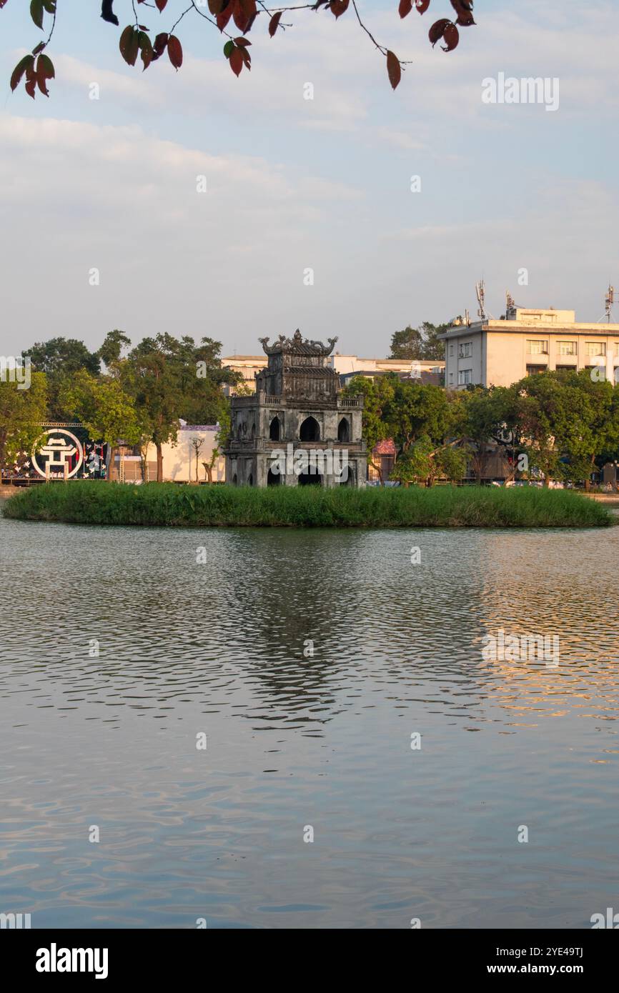 Hanoi, Vietnam: view of Turtle Tower (Thap Rua), a small tower built in ...
