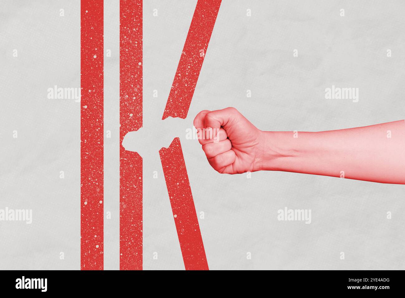 Creative photo collage hand body fragment gesture fist kick power ...