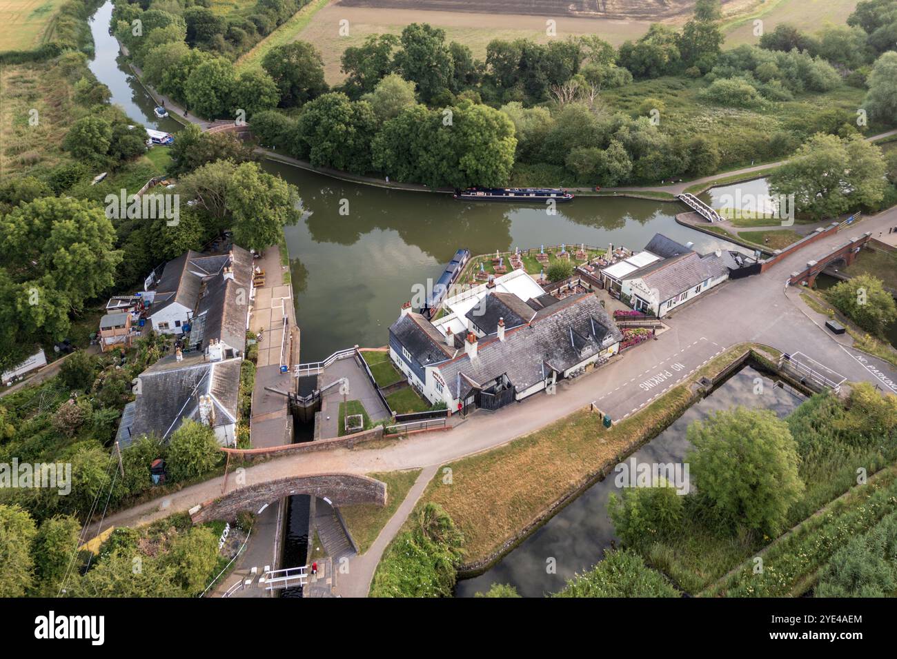 Aerial view of Foxton Locks Canal Basin and the Grand Union Canal ...