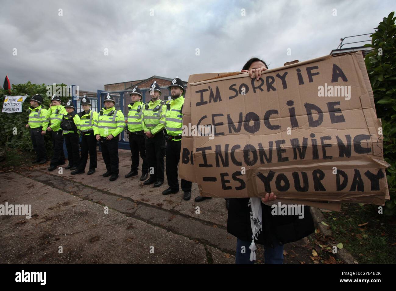 Shenstone, England, UK. 29th Oct, 2024. A protester holds a sign saying ...