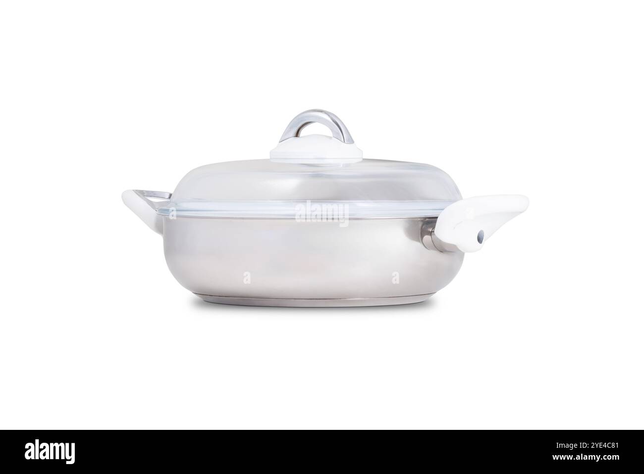 Stainless steel saucepan pot cooking with glass lid and white handles ...
