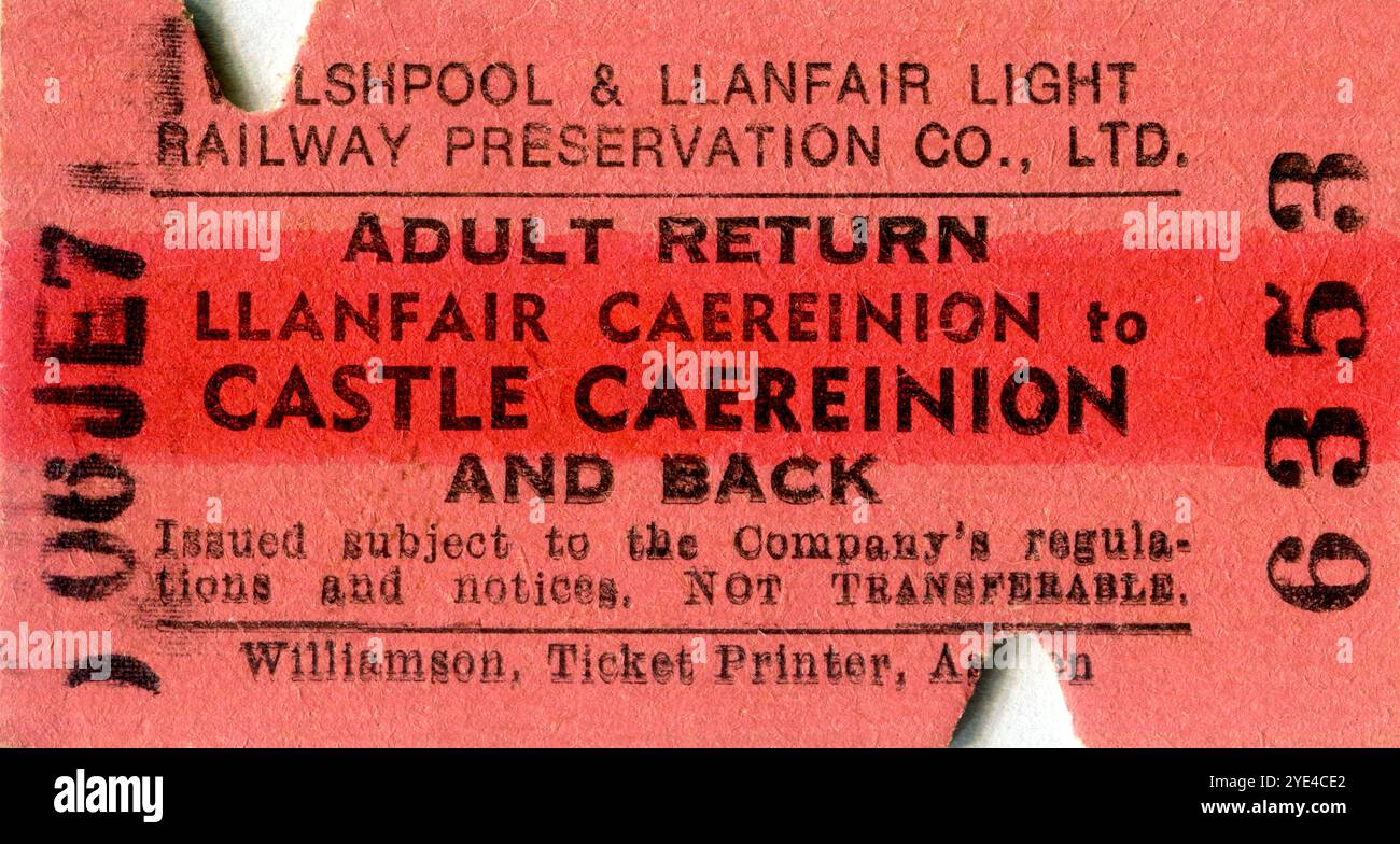 Adult return ticket between Llanfair Caereinon and Castle Caereinon ...