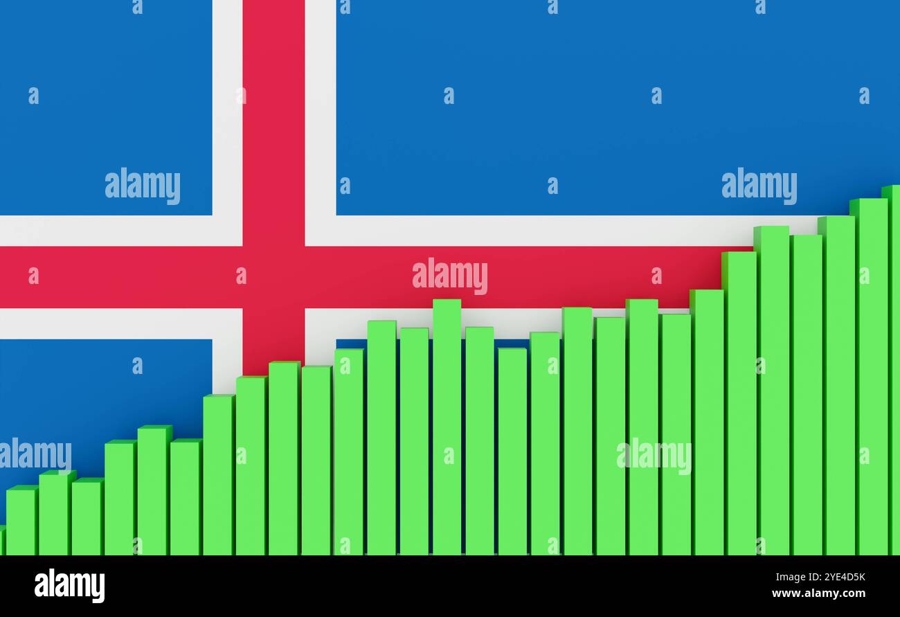 Iceland, bar graph up, growth. Iceland, rising bar chart with Icelandic ...