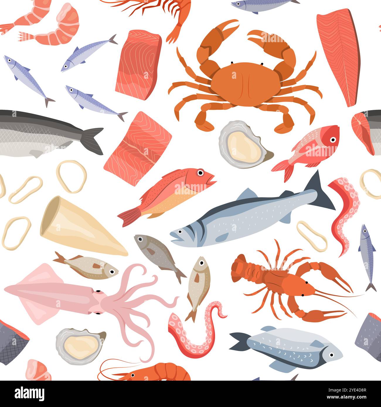 seafood pattern. seamless background with pictures of different ...