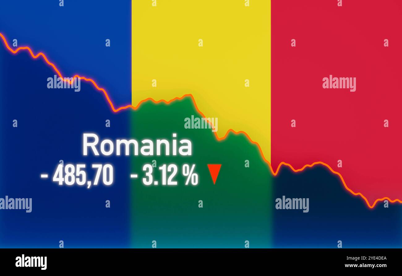 Romania stock market down, falling chart. Romania stock market down ...
