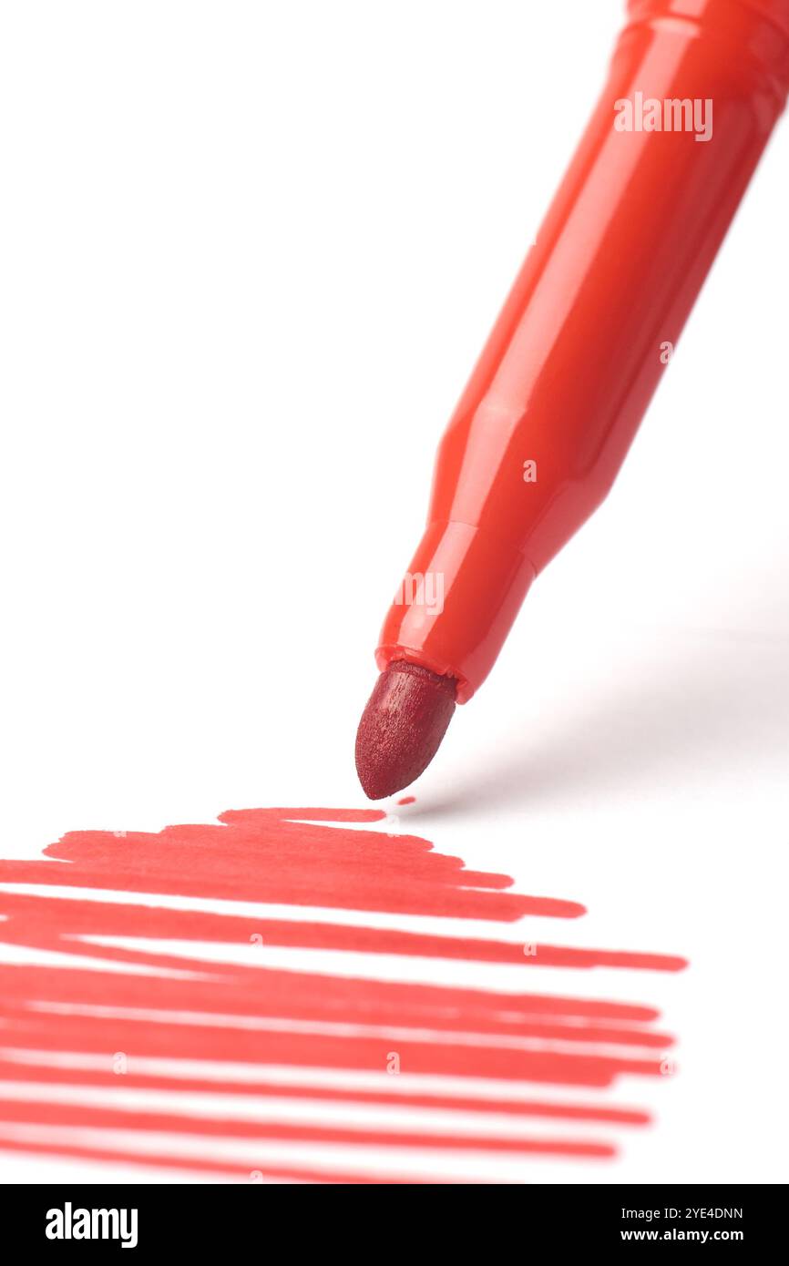 stroke of lines sketched with red felt tip or fiber tip pen isolated ...