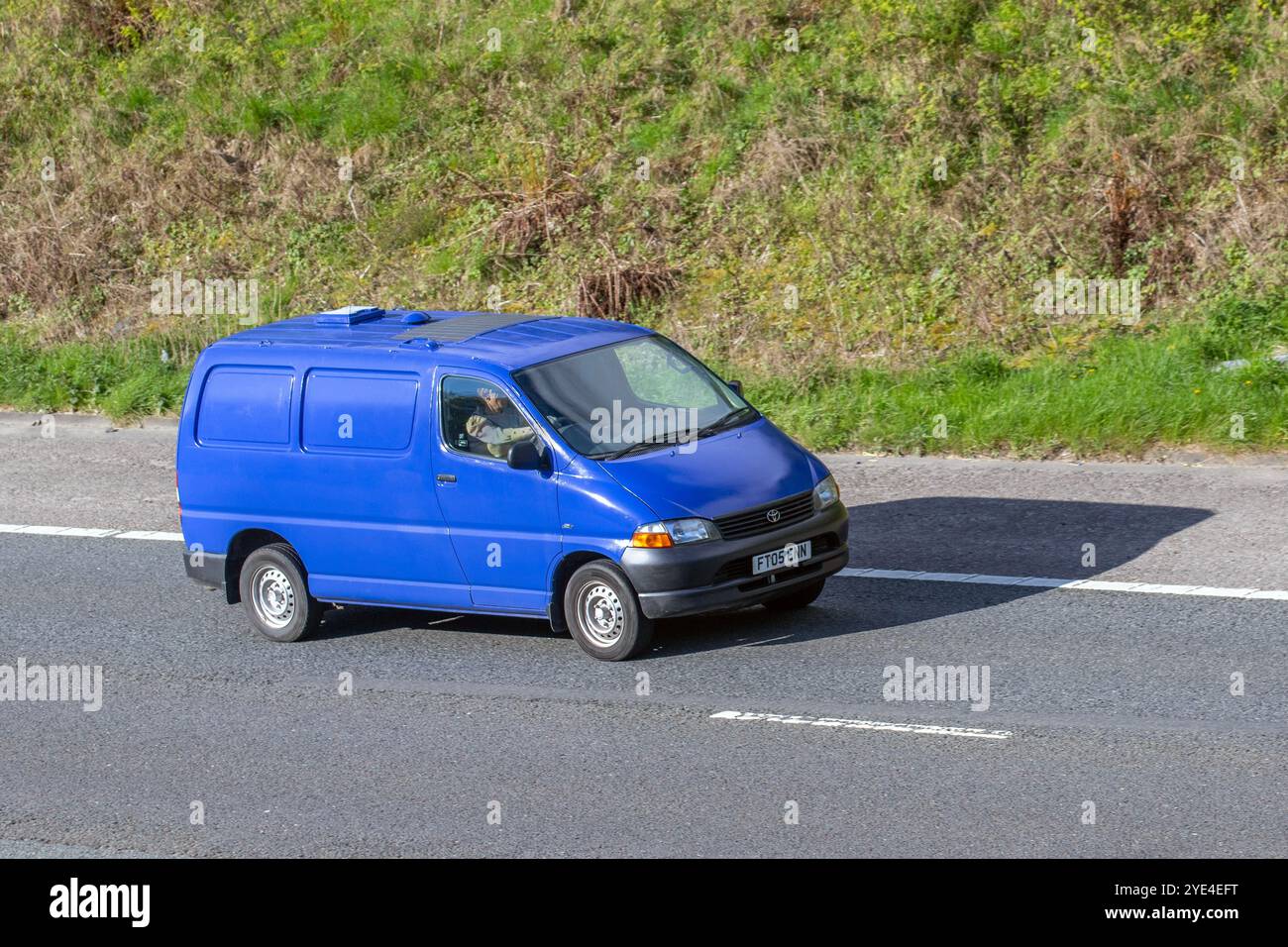 2005 Blue Toyota Hiace 280 GS SWB 88 BHP, travelling on the M6 motorway ...