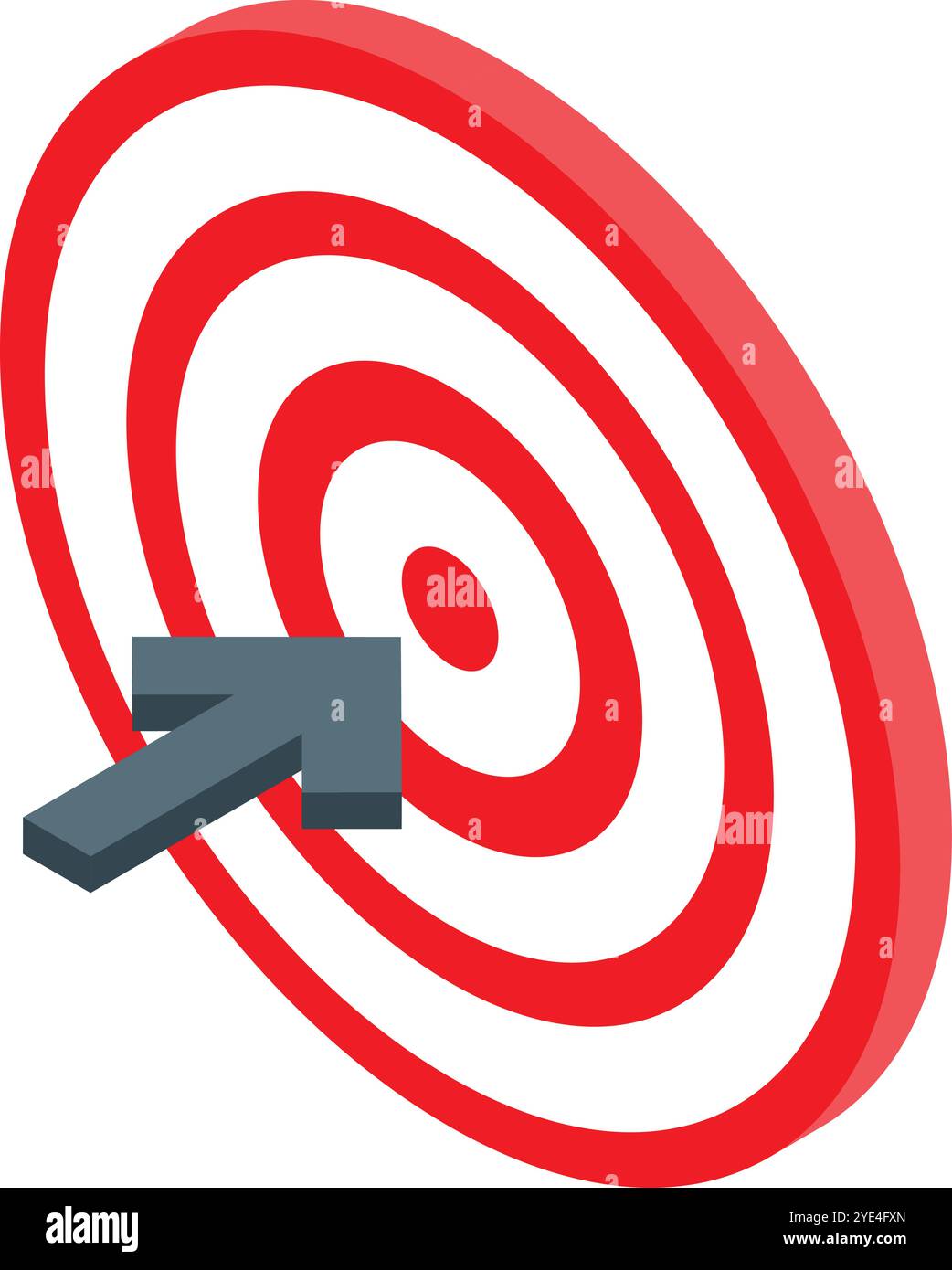 3d arrow pointing center of red and white target representing reaching ...