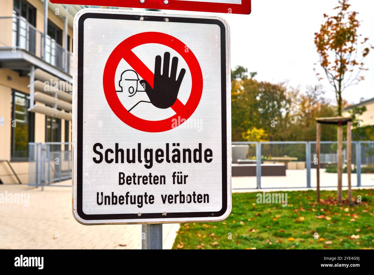 Gersthofen, Bavaria, Germany - 29 October 2024: Safety warning at the ...