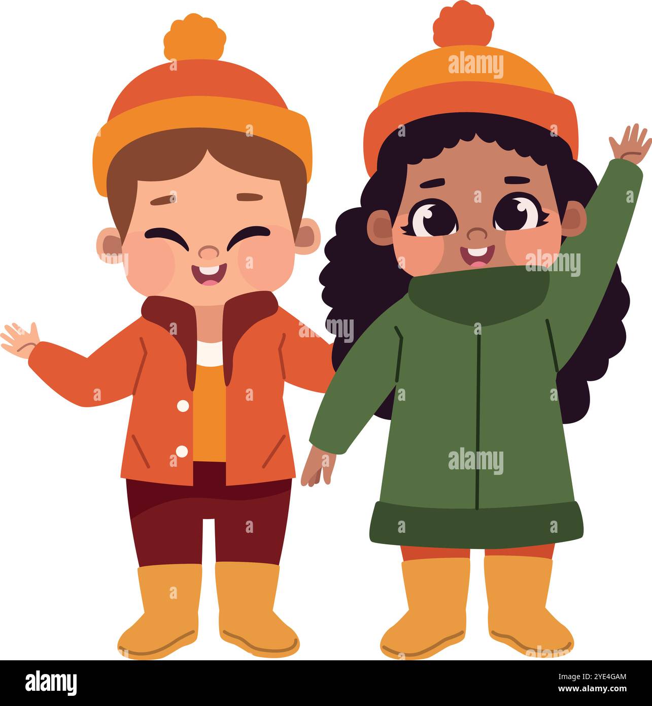 happy kids wearing autumn clothes Stock Vector Image & Art - Alamy