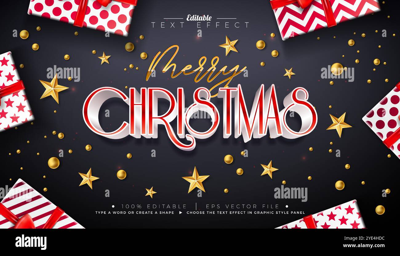 Merry Christmas 3D Text Effect Design. Editable and Scalable Vector ...
