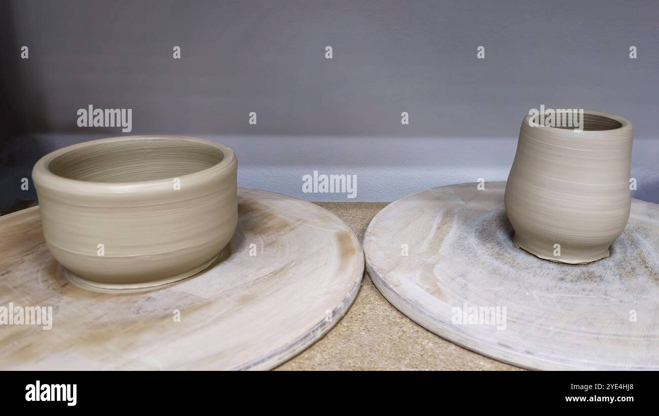 Handmade clay cups. In the process of preparation. Step by step guide ...