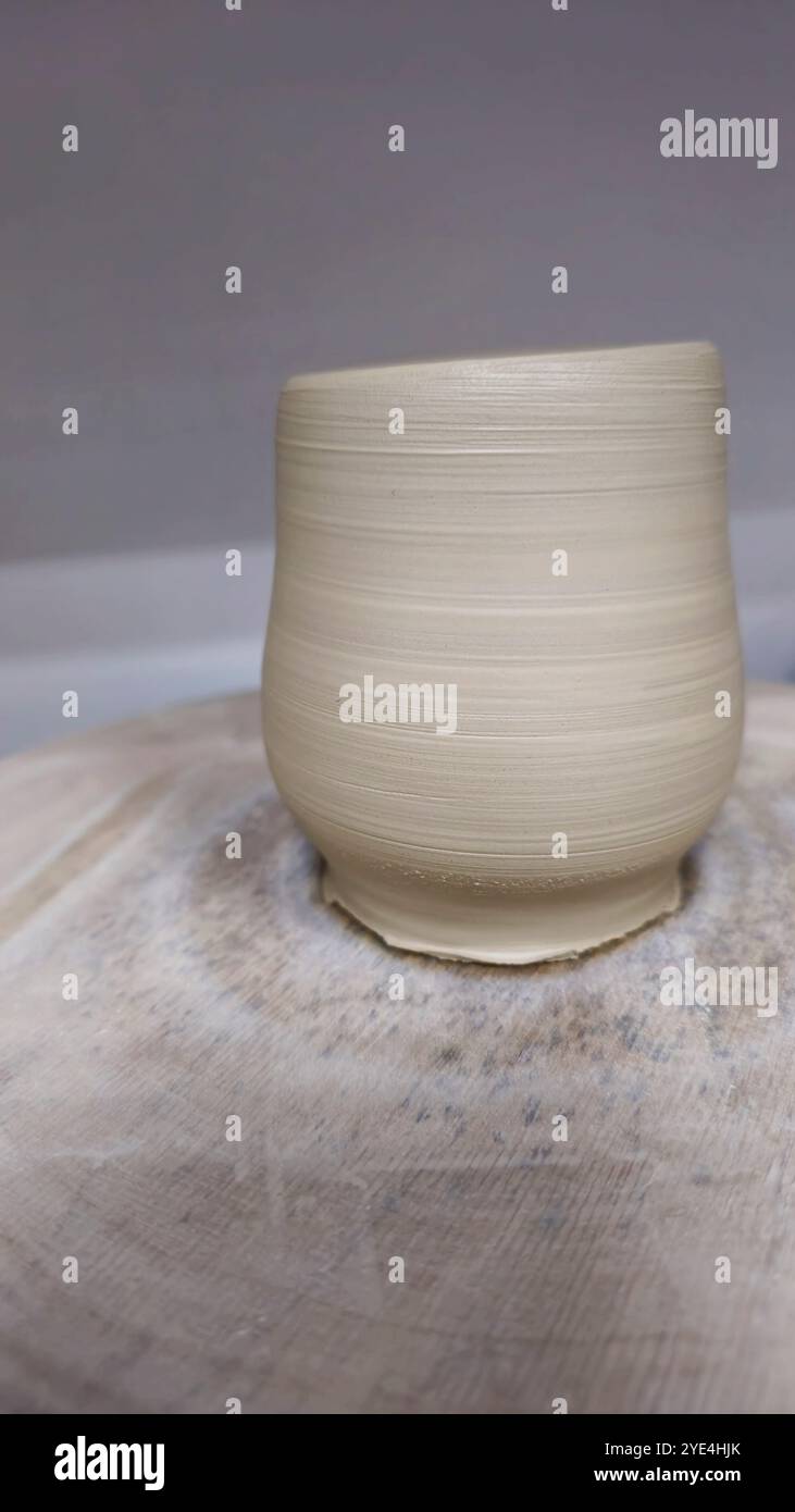 Handmade clay cups. In the process of preparation. Step by step guide ...