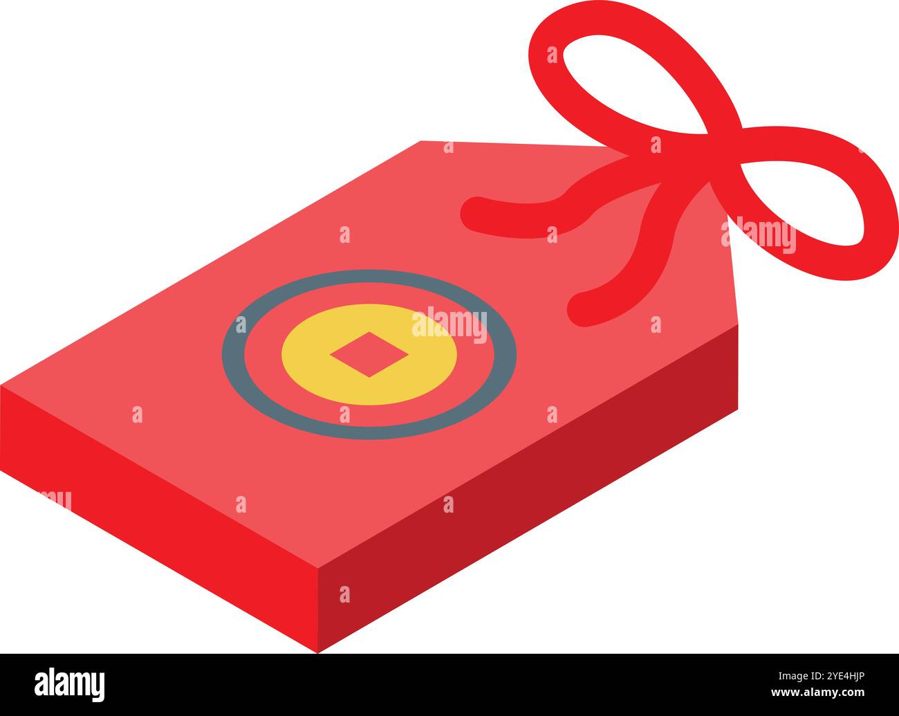 Red envelope decorated with traditional chinese coin and red ribbon ...