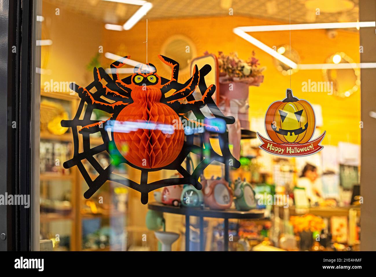 decorative shop window decoration with Halloween elements Stock Photo ...