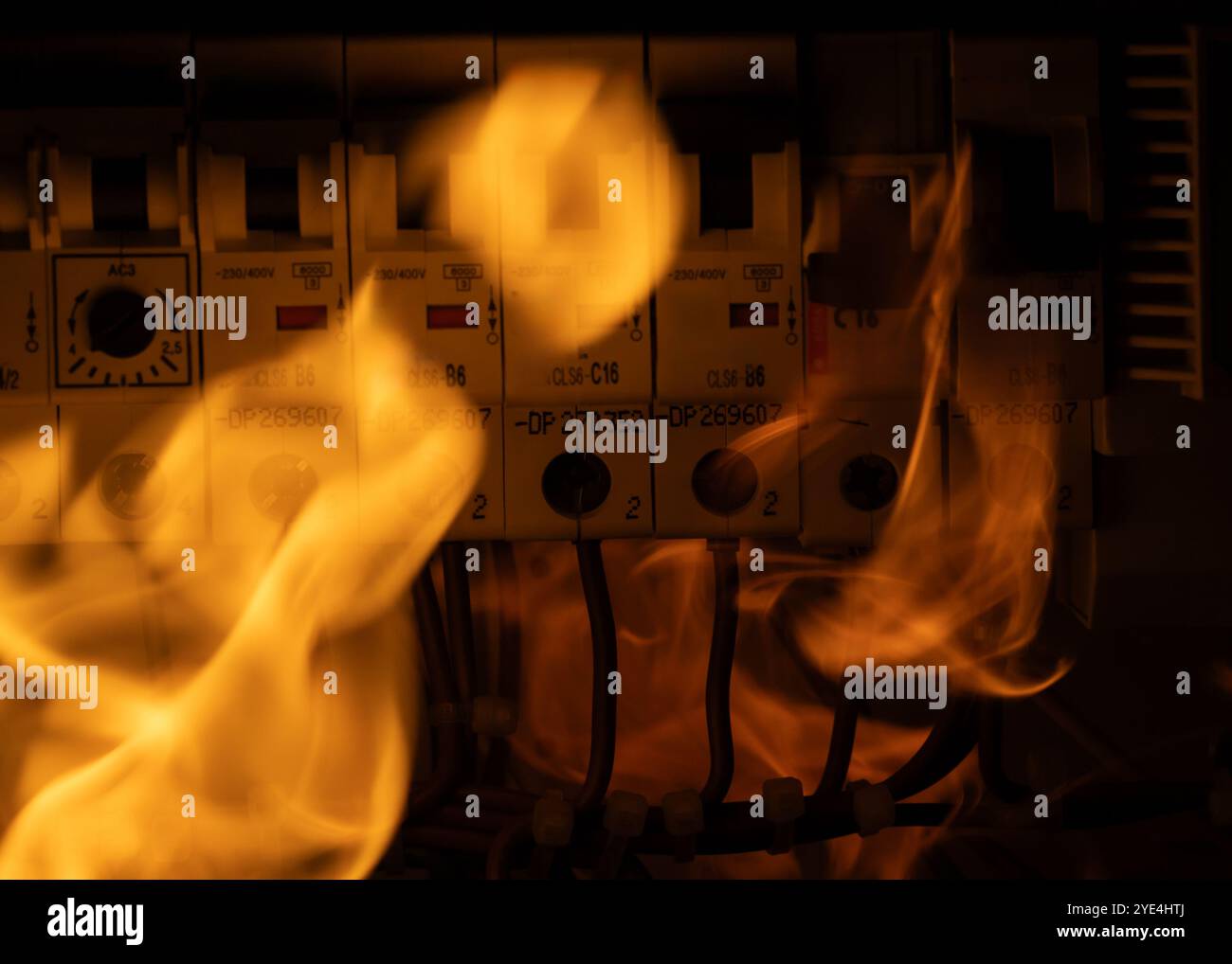 Flames on Electrical Circuit Breakers Stock Photo - Alamy