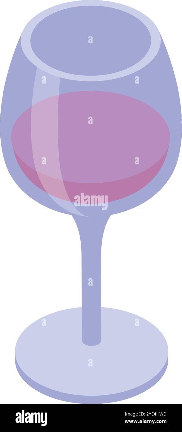 Isometric view of a sophisticated wine glass, partially filled with red ...