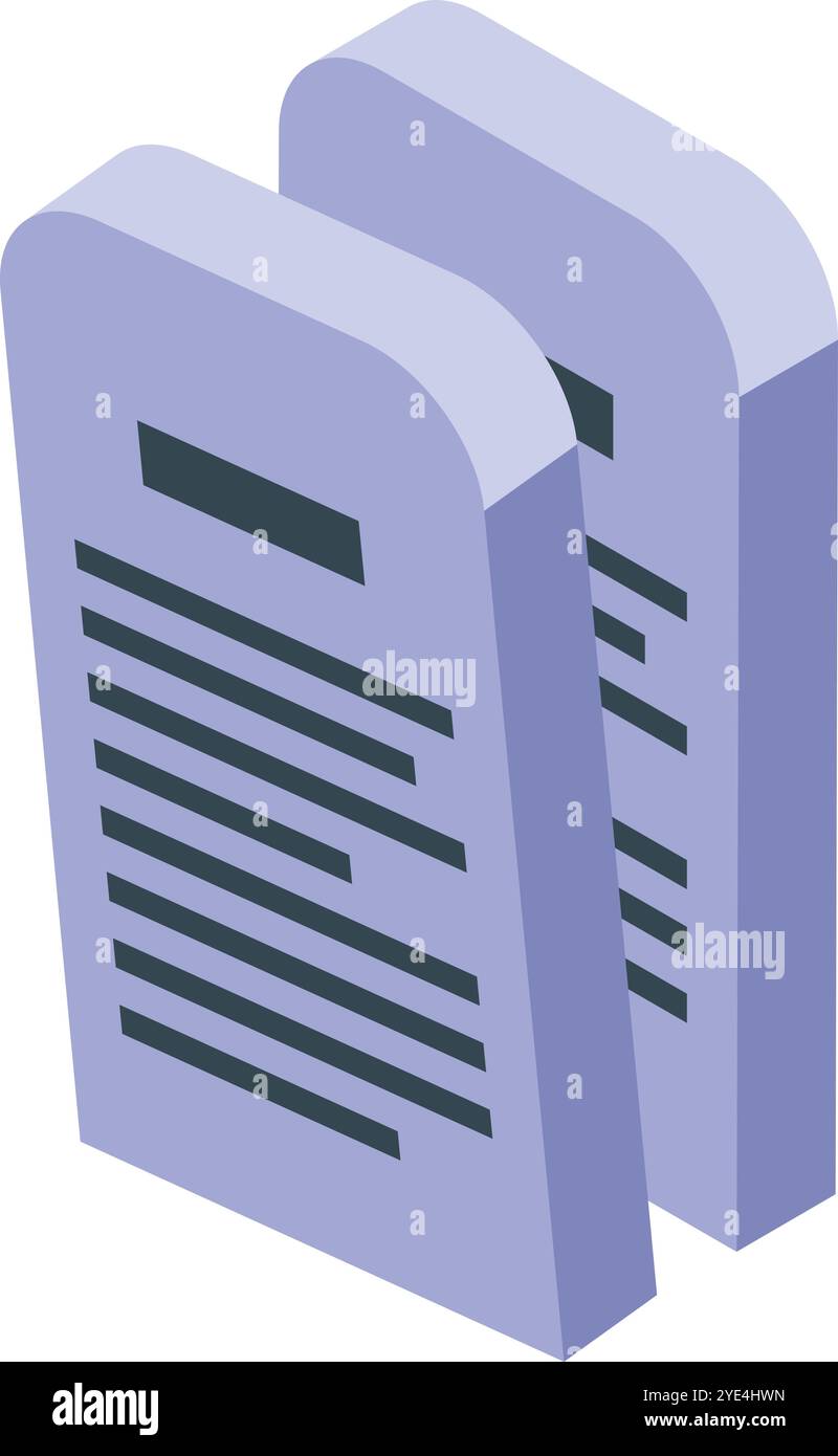 Isometric view of two stone tablets containing written commandments ...