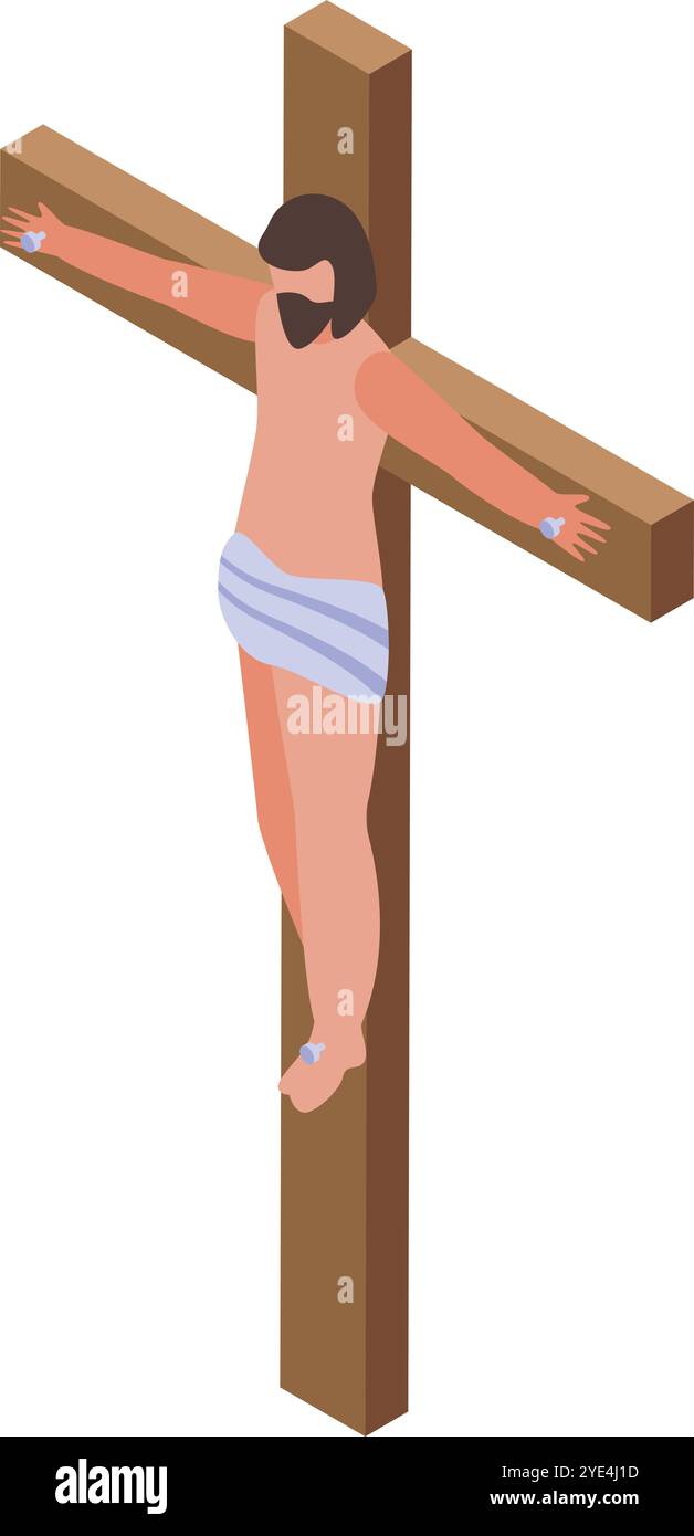 Jesus christ on the cross, suffering for humanity sins, isometric view ...