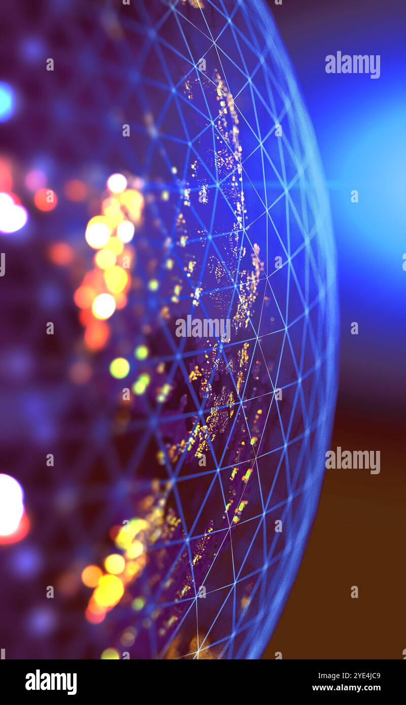World map and city lights. Global social network and internet concept ...