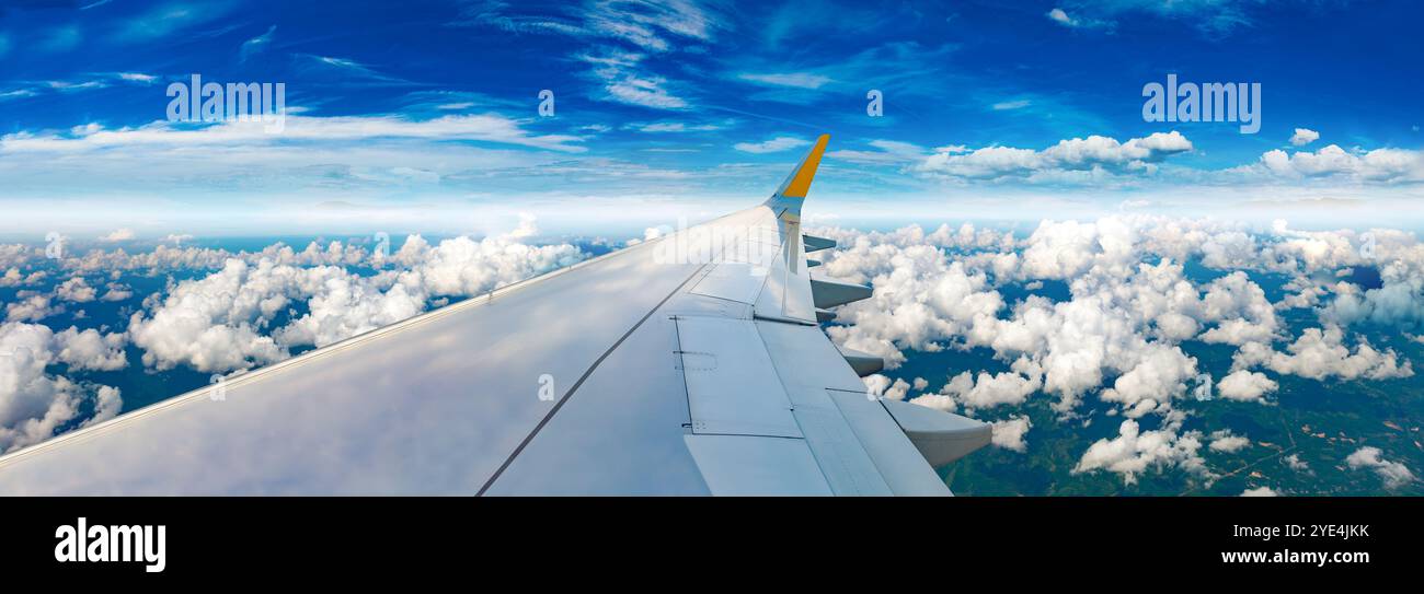 Concept of airplane travel. Flying above the city.Scenery sunset ...