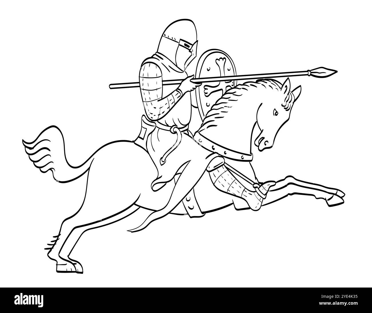 Line art drawing illustration of a knight or nobleman on horseback on ...