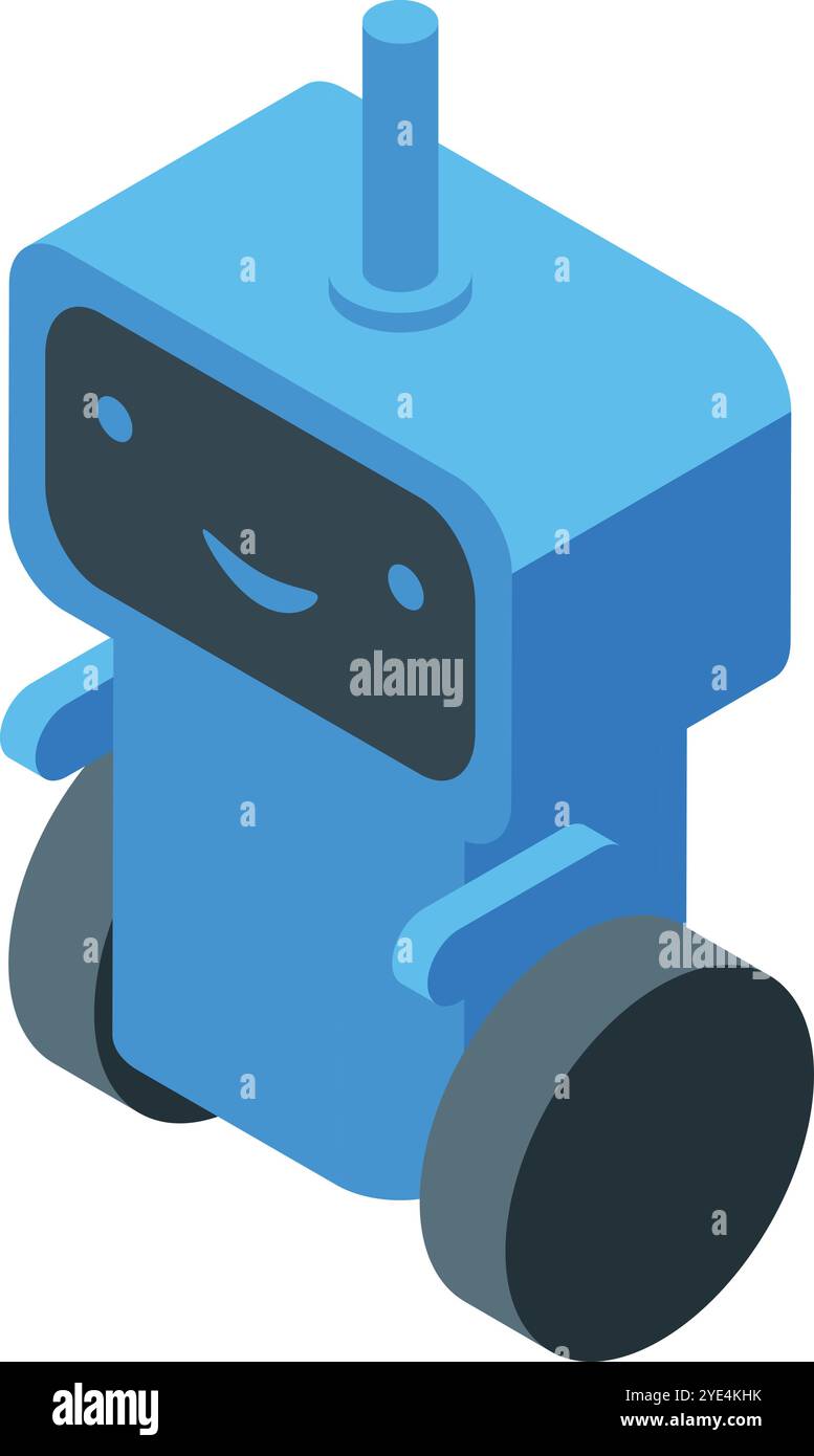 Blue delivery robot moving on wheels with a smiling expression in ...
