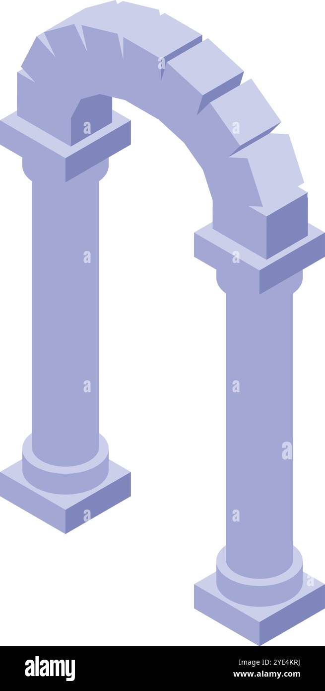 Isometric view of a stone archway supported by two pillars, creating a ...