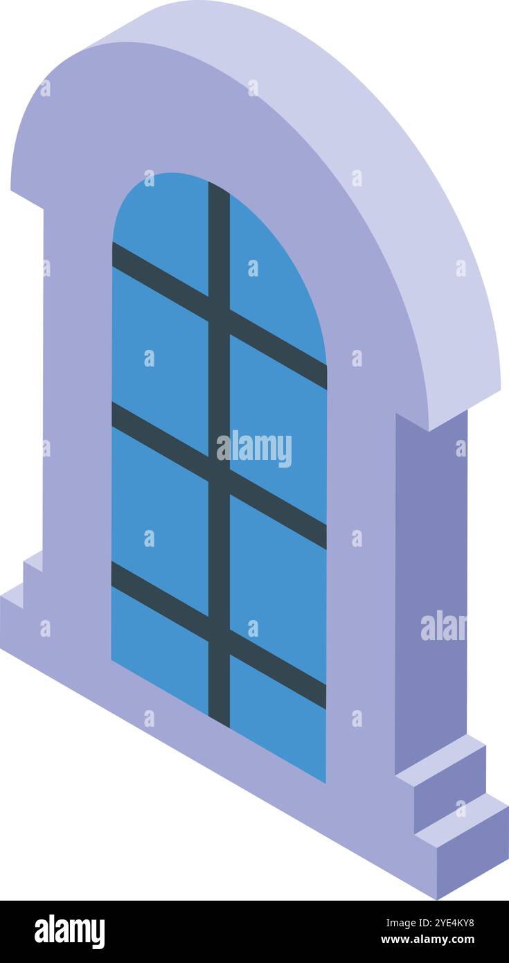Arched window with blue pane in isometric view, perfect for ...
