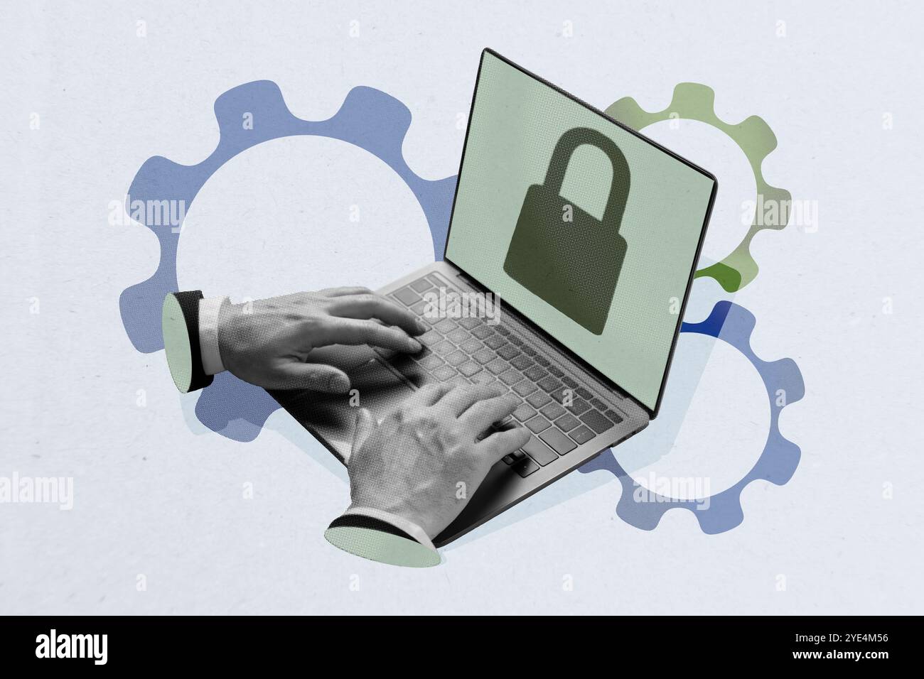 Composite photo collage of hacker hands type blocked password lock ...