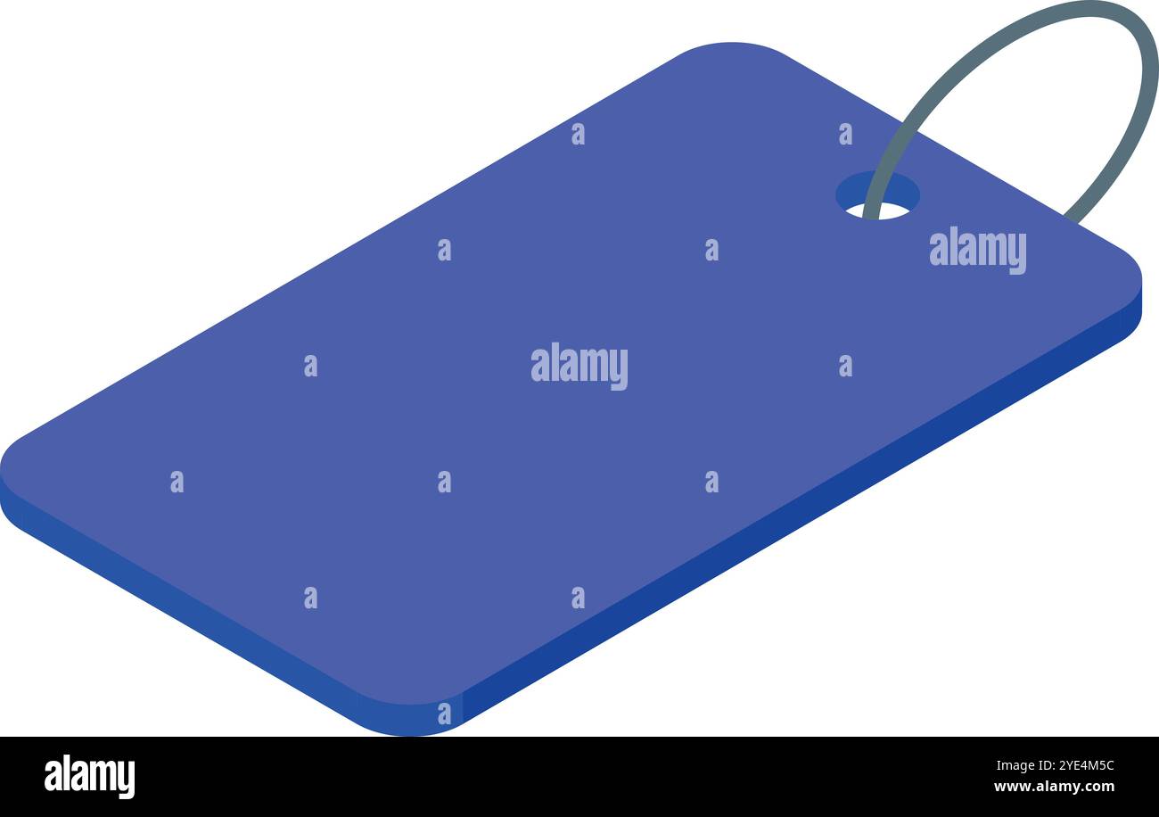 Simple blue rectangular label with a string attached is presented in an isometric view Stock ...