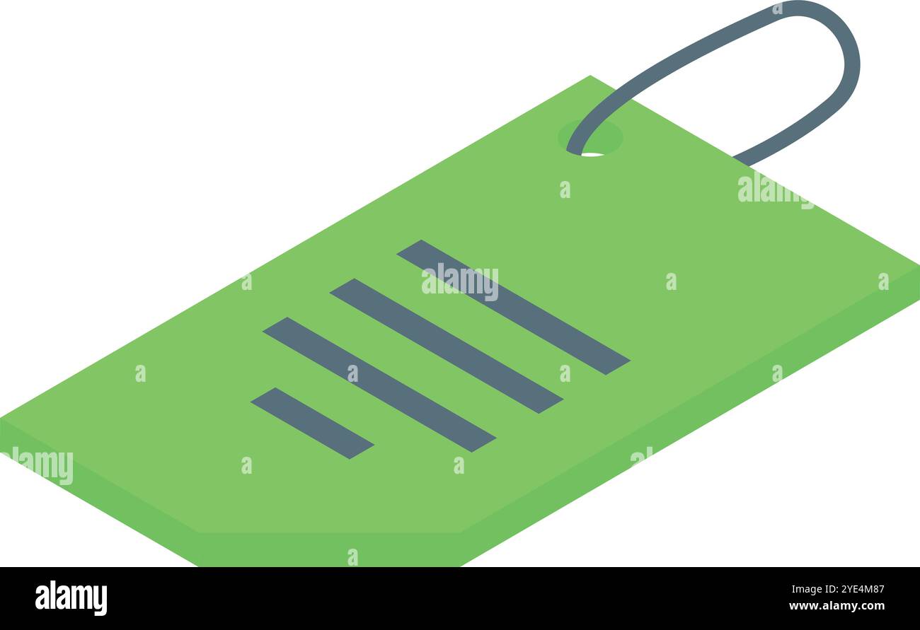 Green rectangular price tag with four horizontal lines and string on white background Stock ...