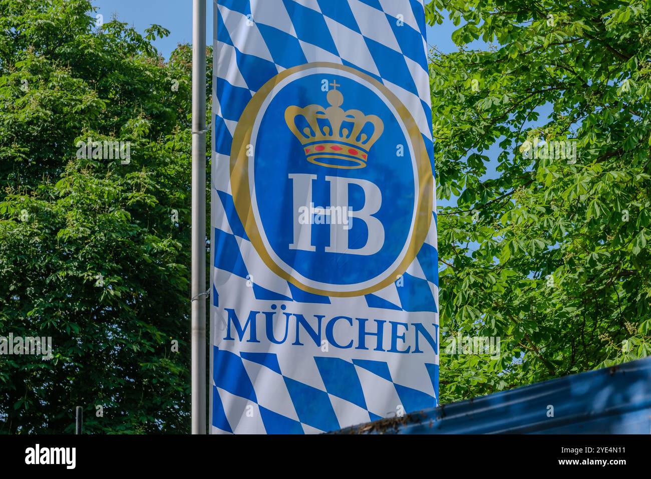 Bonn, Germany - May 21, 2024 : View of a flag of the State Brewery of ...